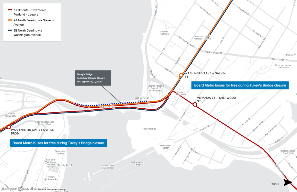 Free Metro bus rides during Tukey's Bridge/Back Cove Trail closure ...